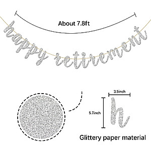 INNORU Glitter Silver Happy Retirement Banner - for Farewell Party - Leaving - Finally Retiring Party Bunting Decorations