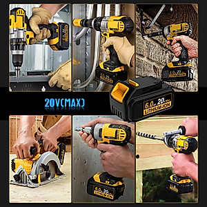 ycmcover 2Pack 20V Replacement for DeWalt 20V Max Battery Compatible with Dewalt 20 Volt Battery 6.0Ah DCB200 DCB201 DCB203 DCB204 DCB206 DCD DCF DCG Series Cordless Power Tools