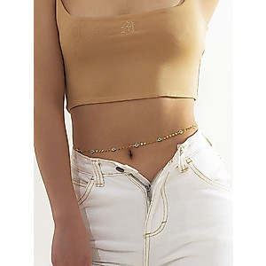 Evil Eye Waist Chain for Women Bikini Body Chain Sexy Belly Chain Boho Body Jewelry for Beach（A）