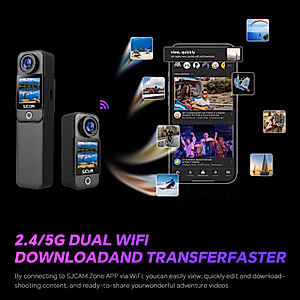 SJCAM C300 Pocket Camera 4K, 3800mAh Battery 6-Axis Stabilizer Action Camera, Dual-Touch Screen Body Camera, Waterproof, Suitable for Vlogging and Live Streaming, with Helmet Mount Kits, Black