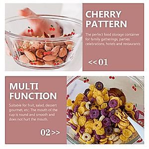 LUOZZY Glass Salad Bowl Cherry Pattern Mixing Bowl Fruit Bowl Dessert Display Bowl Soup Bowl Serving Dish for Home Kitchen