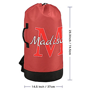 Red Personalized Nylon Travel Laundry Bag for Luggage Custom Dirty Clothes Organizer with Drawstring Closure & Shoulder Straps Dirty Clothes Shoulder Bag for College Dorm Apartment Factories