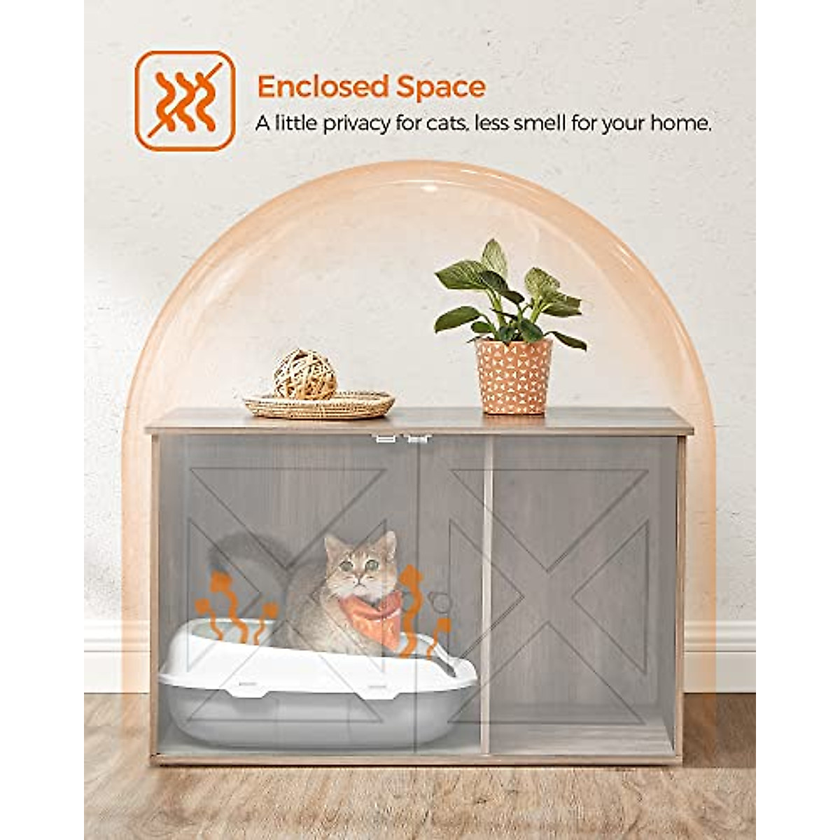 Feandrea Cat Litter Box Enclosure, Litter Box Furniture Hidden with Removable Divider, Indoor Cat House, End Table, 31.5 x 20.9 x 19.7 Inches, Greige UPCL002G01