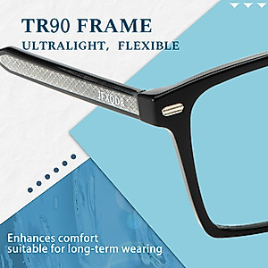 JFXQDR Men's Blue Light Blocking Glasses, Fake Square Computer Screen Eyeglasses Anti Eyestrain & UV Glare RF6201 (Bright Black Frame Gun Temple)