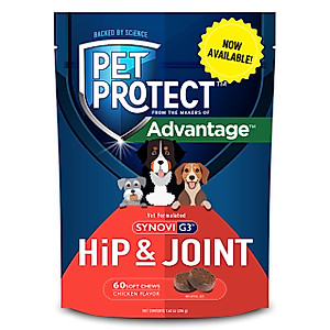 Pet Protect from The Makers of Advantage Vet-Formulated Hip & Joint Supplement for Dogs | 60 Chews