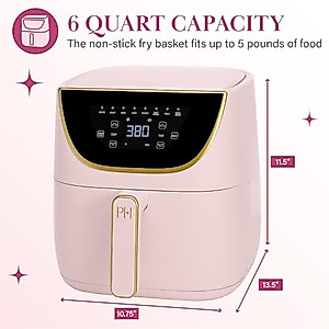 Paris Hilton Air Fryer, Large 6-Quart Capacity, Touchscreen Display, 8-in-1 (Air Fry, Roast, Broil, Bake, Reheat, Keep Warm, Pizza, Dehydrate), Dishwasher Safe and Nonstick Basket and Crisper, Pink