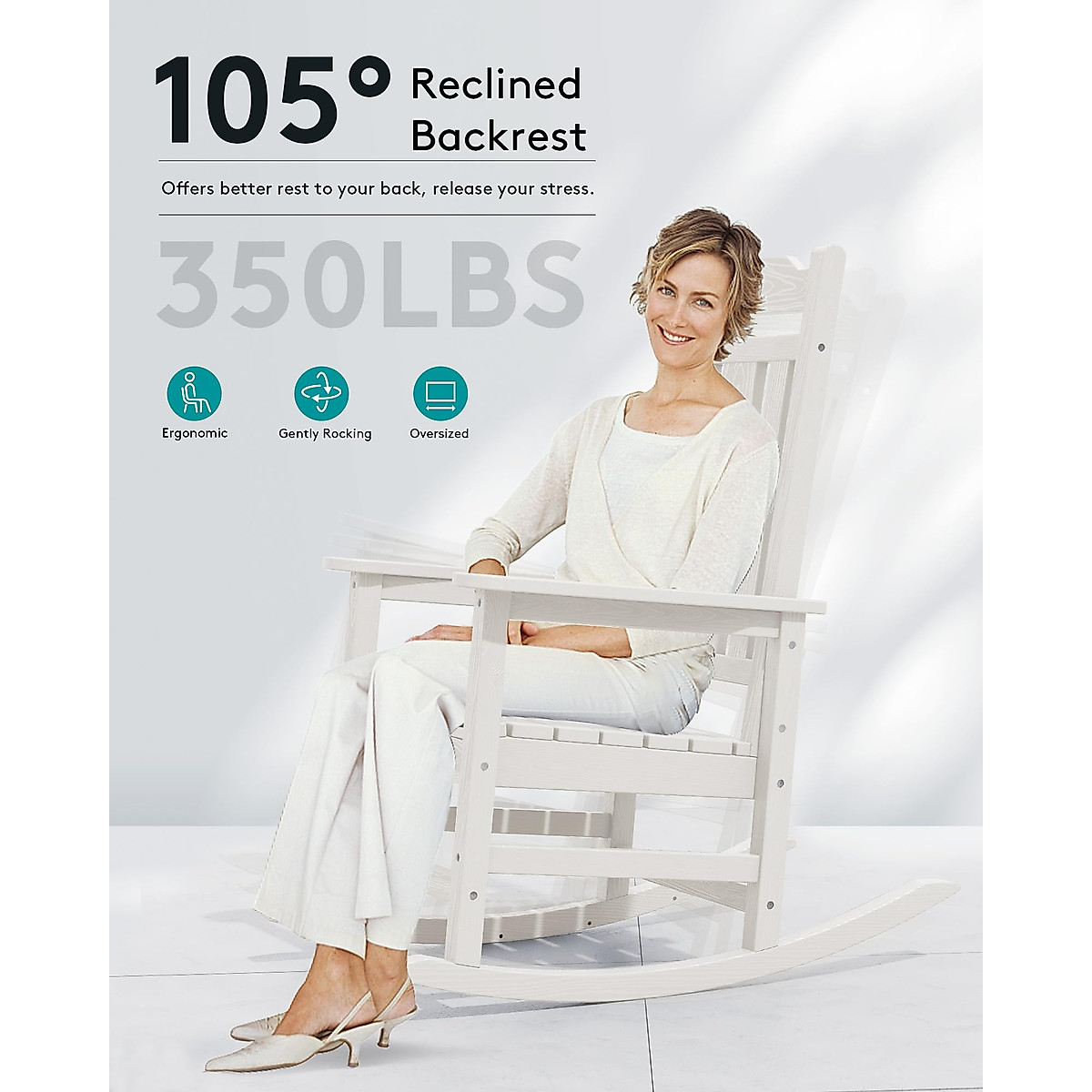 SERWALL Outdoor Rocking Chair White Set of 2