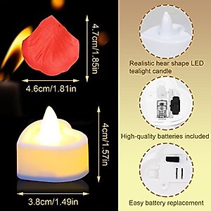 2400 Pieces Artificial Rose Petal 24 PCS Romantic Heart Candle Flameless Romantic Love Tealight Candle for Romantic Night Valentine's Day Anniversary Wedding Hotel Room Decor