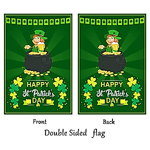 St Patrick's Day Flag,Shamrock/Elf St Patricks Flag 28 x 40 Inch Double-Sided Display with 2 Grommets Double Thickness House Flag for Garden and Home Decorations