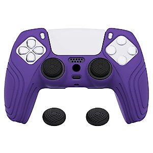 eXtremeRate PlayVital Samurai Edition Purple Anti-Slip Controller Silicone Skin for ps5, Ergonomic Soft Rubber Protective Case for ps5 Controller with Black Thumb Stick Caps
