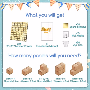 COKAOBE Light Gold Shimmer Wall Backdrop 24PCS Gold Sequins Backdrop Decoration Panels, Photo Backdrops for Birthday, Anniversary Wedding Engagement Decoration (Light Gold)