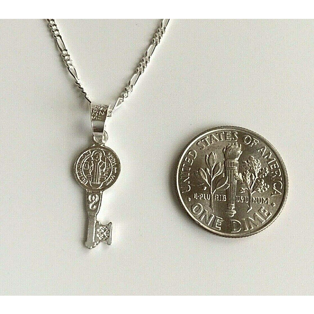 LUXURYGOLD888 925 STERLING SILVER SAINT BENEDICT KEY NECKLACE 18" LONG-22mm/CADENA DE SAN BENITO LLAVE 18" LARGO