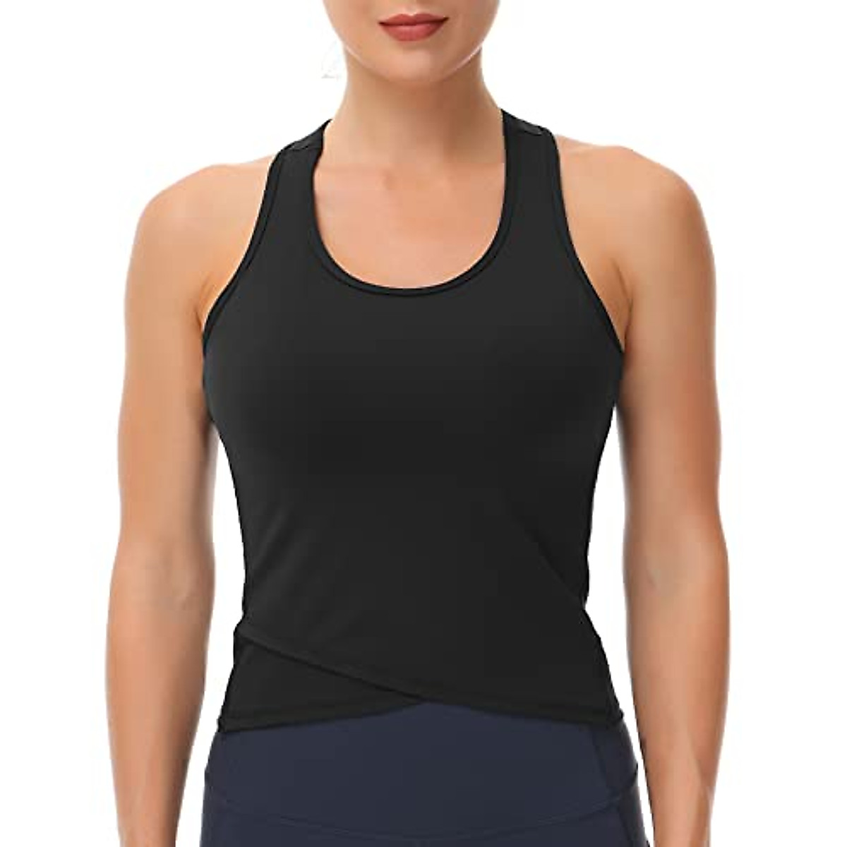 Women’s Racerback Workout Tank Tops with Built in Bra Sleeveless Running Yoga Shirts Slim Fit (Medium, Black)