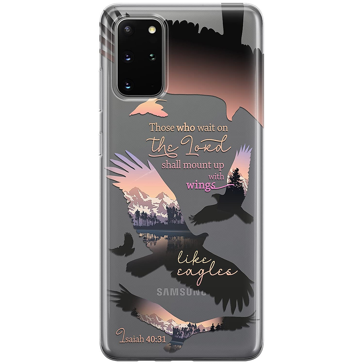 Cavka Phone Case Compatible with Samsung Galaxy A73 A72 5G A71 A54 A52 A42 A34 A32 A14 A11 Bumper Scripture Quote Bible Verse Design Cover Birds of Prey Those who wait on The Lord Isaiah 40:31