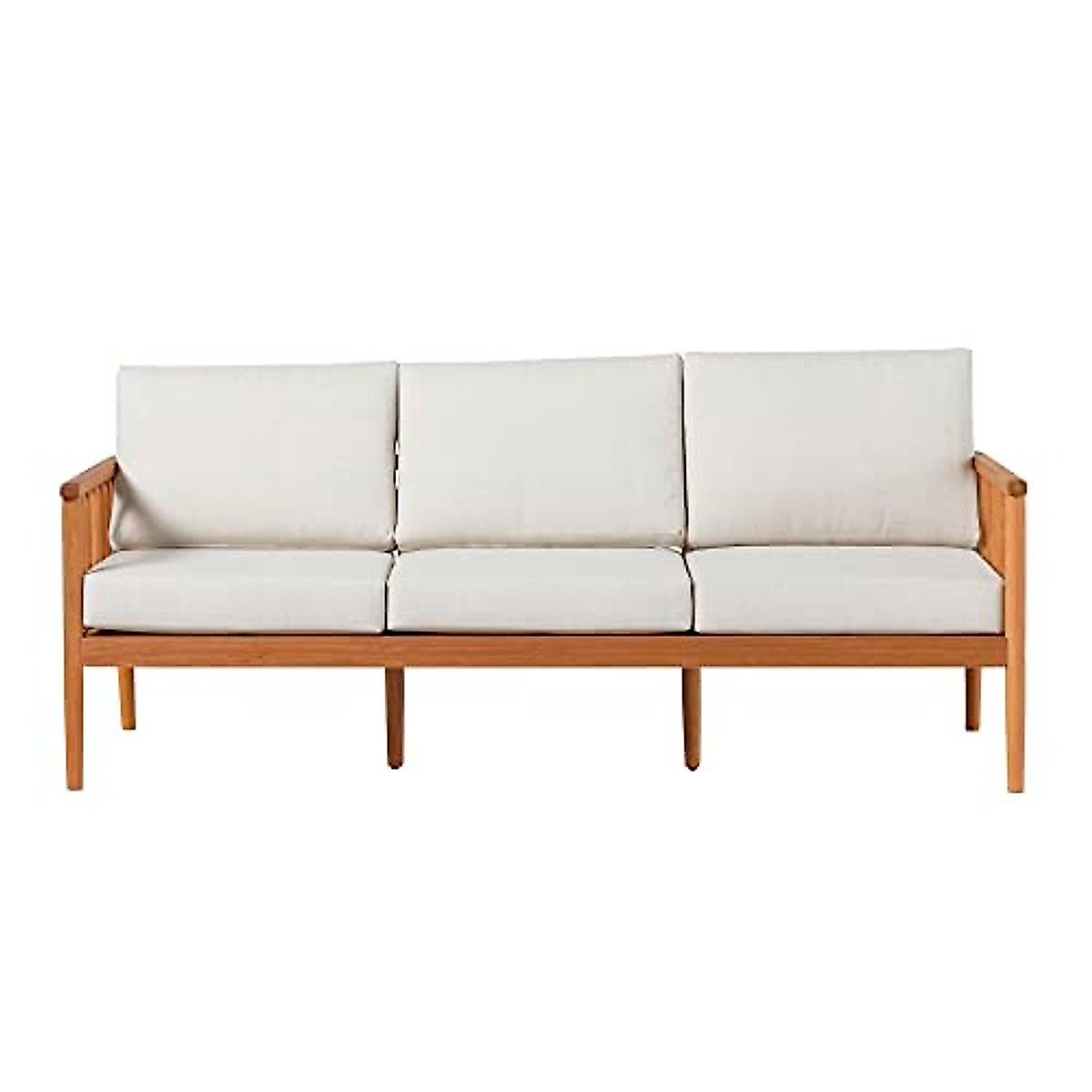 Walker Edison Dekian Modern Outdoor Spindle Style Triple Lounge, 75 Inch, Natural