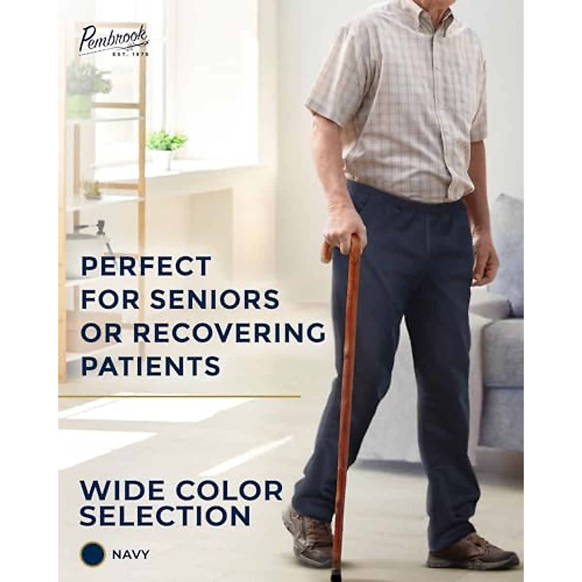 Pembrook Mens Elastic Waist Pants for Seniors | Navy Mens Elastic Waist Dress Pants | Loose Fit Adaptive Pull on Jeans for Men