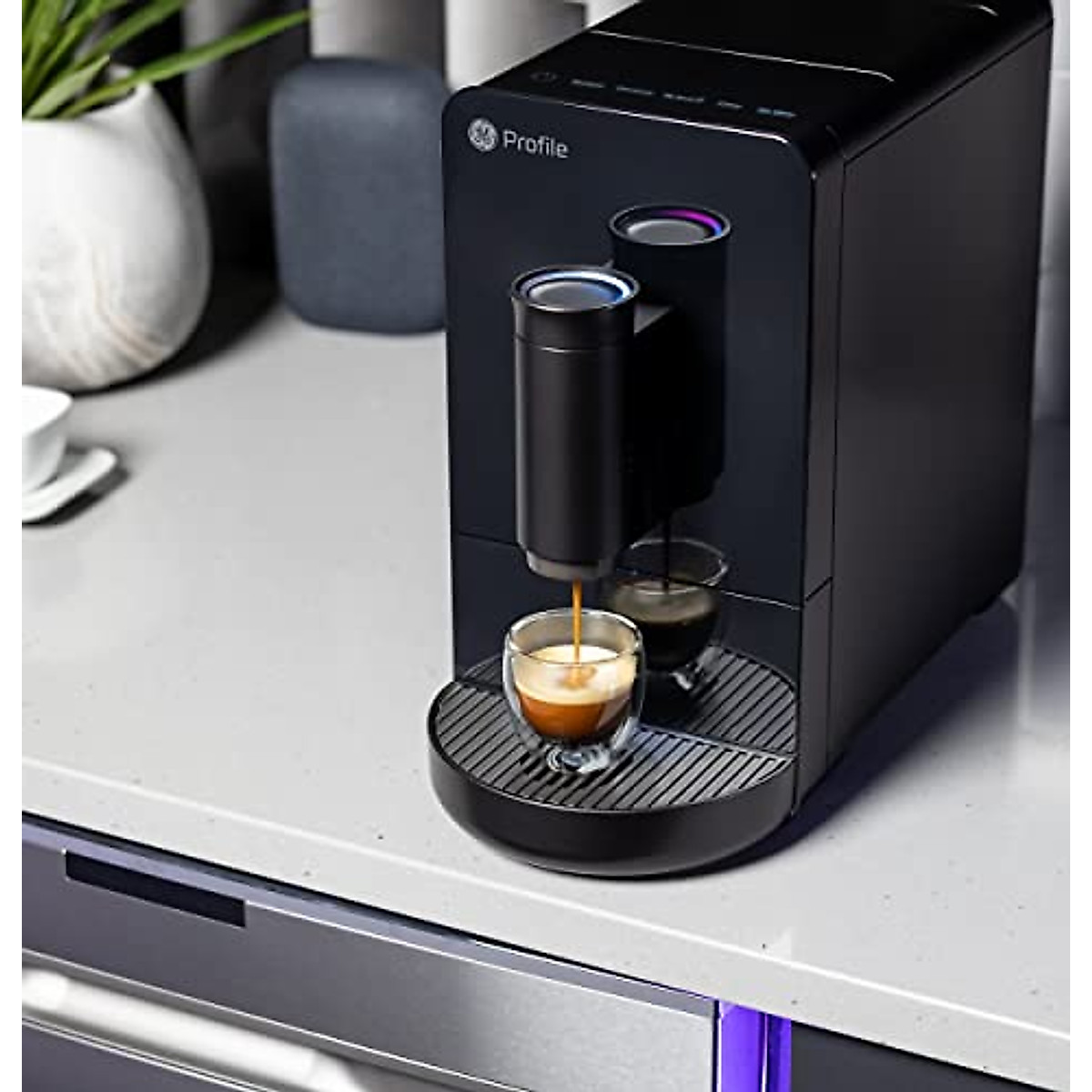 GE Profile Automatic Espresso Machine | Brew in Less Than 90 Seconds | 20 Bar Pump Pressure for Balanced Extraction | Five Adjustable Grind Size Levels | WiFi Connected for Drink Customization | Black