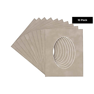 CountryArtHouse Light Grey Suede Acid Free 8x10 Oval Picture Frame Mat with White Core Bevel Cut for 5x8 Pictures - Fits 8x10 Frame - Pack of 10 Matboards