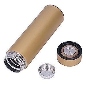 Thermal Cup, Leakproof Multipurpose Stainless Steel Travel Mug Portable Stable Bottom 500ml / 17oz Keep Cold with Detachable Filter for Hiking for Office(No temperature display gold)