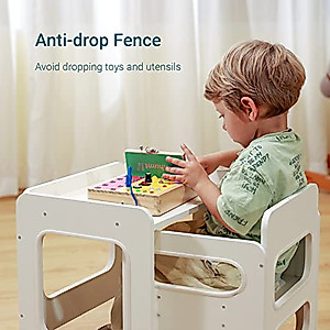Tilhumt Montessori Weaning Table and Chair Set, Toddler Kids Table and Chair Set, Adjustable Height and Activity Table with Fence for Read, Play Toys, Crafts, Montessori Furniture for Toddlers