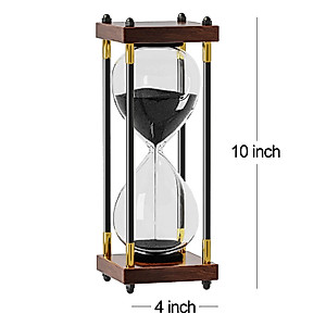 Hour Glasses with Sand 60 Minutes: Large 10 Inch Wooden Sand Timer Clock, Reloj De Arena 1 Hora, Antique Sand Watch 60 Min, 1 Hour Hourglass Sandglass for Home Office Desk Decorative (Black Sand)