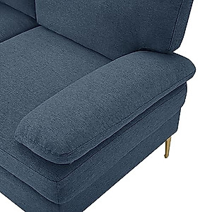 Goohome 79.5'' Linen L-Shaped Left-Hand Facing Sectional Sofa Metal Legs and 2 Detachable Armrest Pillows, Modern 3-Seater Fabric Couches for Living Room Apartment Small Space, A-Dark Blue