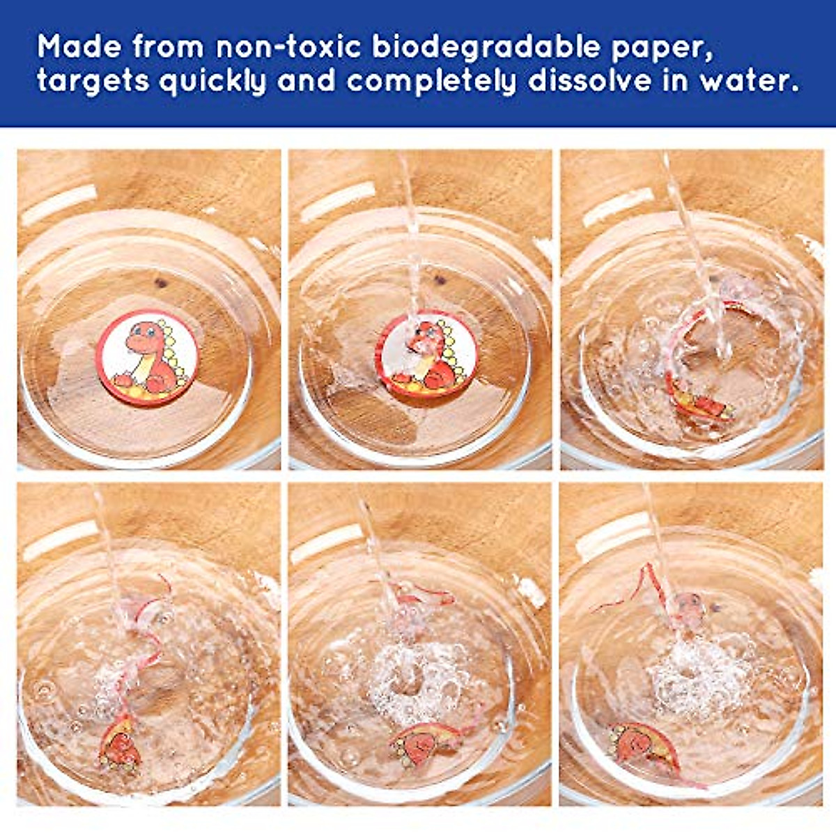 90 Pack Toilet Targets for Boys, Potty Training Flushable Dinosaur Target, 2 x 2 Inch Pee Targets for Boys, 100% Biodegradable and Sewage Safe