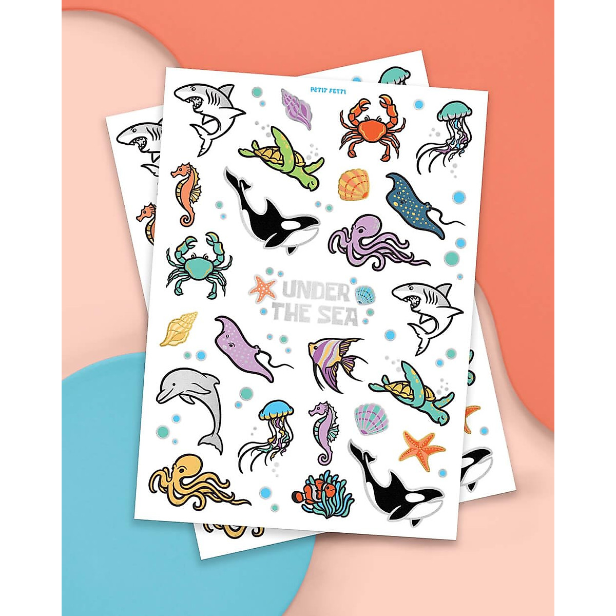 xo, Fetti Underwater Sea Creature Temporary Tattoos - 50 Glitter Styles | Ocean Animal Birthday Party Supplies, Shark, Dolphin, Crab, Fish, Arts and Crafts