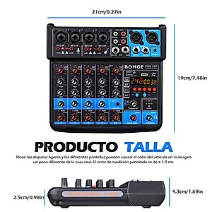 BOMGE 6 Channel mini DJ Audio sound mixer console with USB interface, Bluetooth, Stereo Recording, 48V Phantom Power, 24 DSP effects for karaoke, singing, live，streaming，pc recroding. (white)