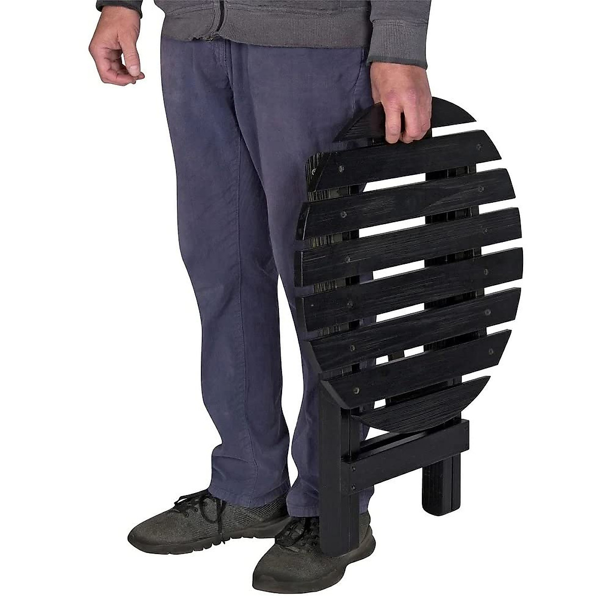 Classic Design Adirondack Round Folding Patio Table With Slated Top & Genuine Cedar Wood Construction | Antique Black Color Weatherproof Finish Best For Indoor Outdoor Use | Water & Rust Resistant