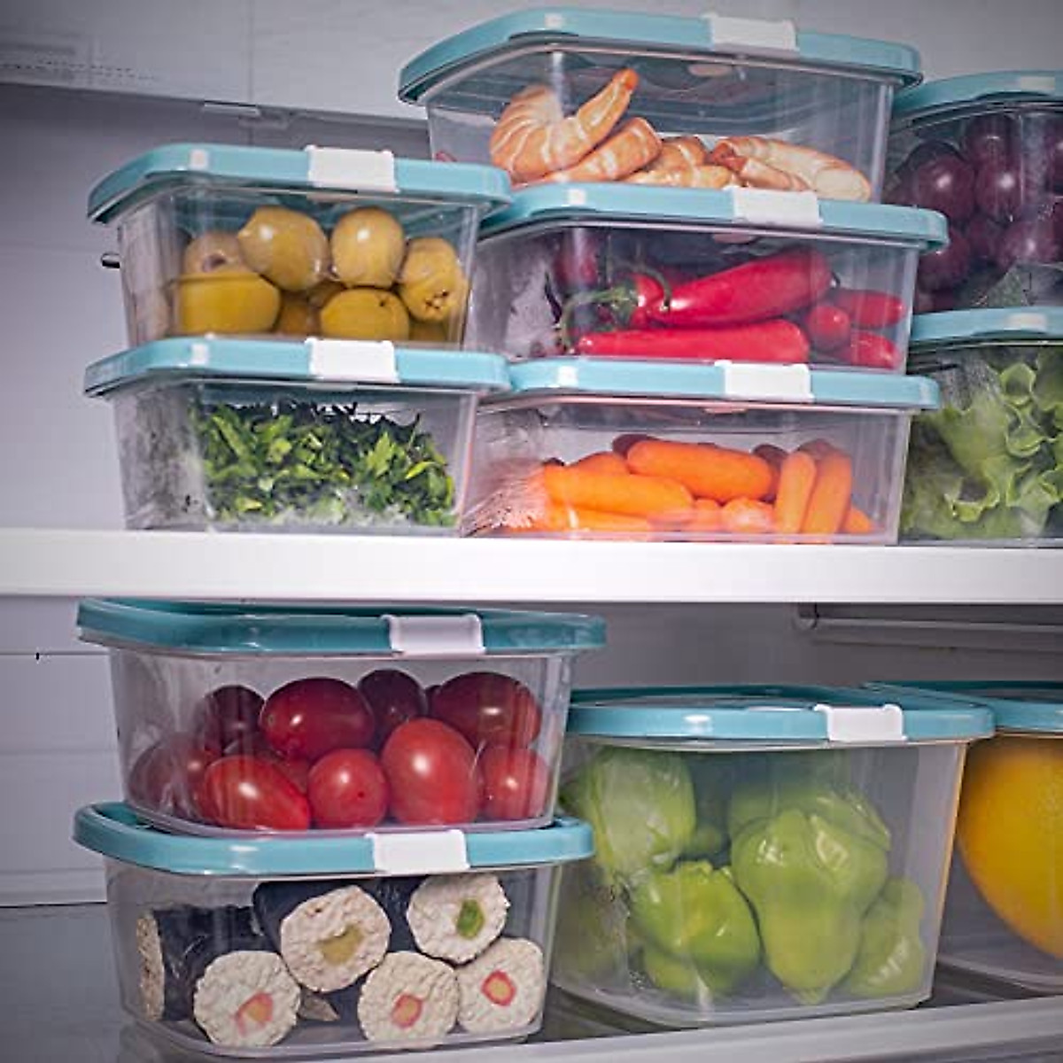 Plastic Food Storage Containers w/attached Lids. Multi sizes Containers. Microwave/Freezer & Dishwasher Safe - Steam Release Valve. BPA/Free (24, Light Blue)