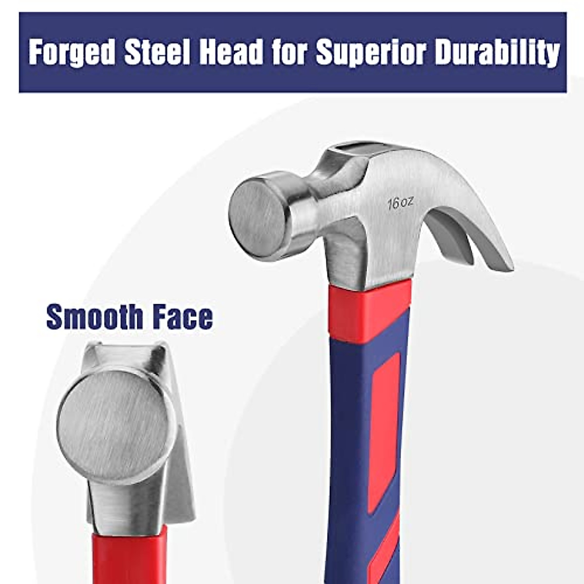 WORKPRO 2 Piece Claw Hammer Set, 8 oz Mini Stubby Claw Hammer&16 oz Fiberglass General Purpose Claw Hammer, Soft Nonslip Handle & Heat Treated Head