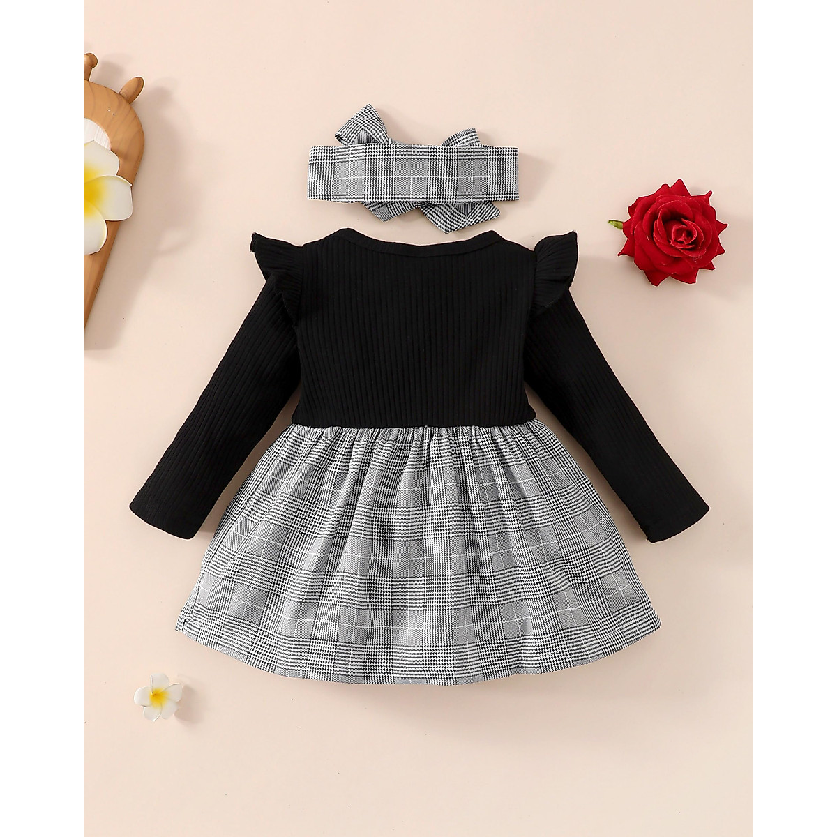 Baby Girl Clothes 3-6 Months Infant Baby Girl Dresses Outfits Winter Fall Plaid Skirt Sets Long Sleeve Rib Romper Dress 3-6 Month Girl Clothes Gifts Stuff Newborn Outfit for Girls Gray