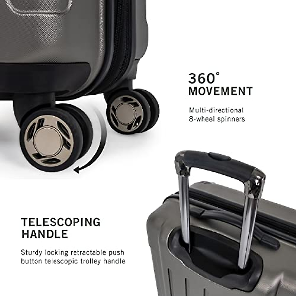 Kenneth Cole REACTION Renegade Luggage Expandable 8-Wheel Spinner Lightweight Hardside Suitcase, Silver, 20-Inch Carry On