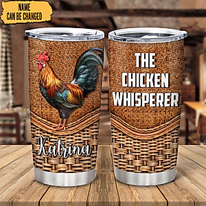 Hyturtle Personalized Chicken Tumbler Gifts for Chicken Lovers - Chicken Birthday Gifts for Women - Chicken Whisperer Tumbler - Rooster Tumbler - Custom Name 20oz Insulated Stainless Steel Tumbler