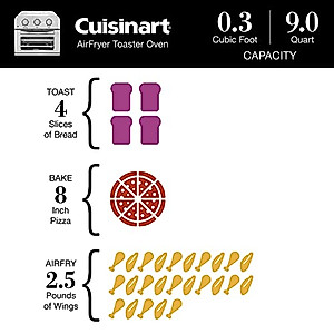 Cuisinart TOA-26 Compact Airfryer Toaster Oven, 1800-Watt Motor with 6-in-1 Functions and Wide Temperature Range, Large Capacity Air Fryer with 60-Minute Timer/Auto-Off, Stainless Steel