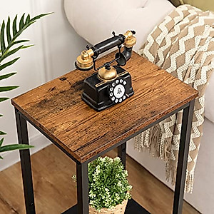 HOOBRO Tall Side Table, Industrial End Telephone Table with Adjustable Mesh Shelves, Small Entryway Table, Laptop Table for Office, Hallway, Living Room, Rustic Brown and Black BF03DH01