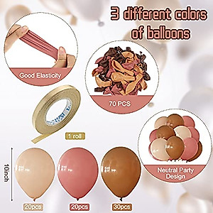 70 Pieces 10 Inch Boho Birthday Balloon Pastel Brown Balloon Cream Tan Brown Nude Ivory Blush Champagne Dusty Rose Balloon with 33 Feet Gold Ribbon for Birthday Party Baby Shower Decorations