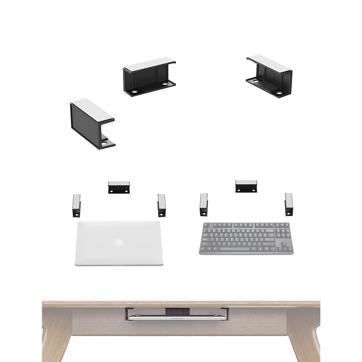 NOTMBESTM Under Desk Laptop Holder Under Desk Rack Mount for Keyboard & Small Devices Also Fit for Cable Box Wall Mount Tray Organizer Like Routers, Modems, Network Switch and More