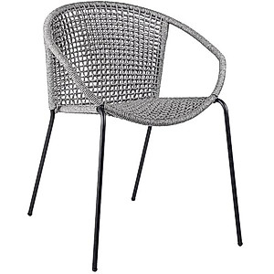 Armen Living LCSNSIGRY Snack Modern Indoor Outdoor Patio Stackable Steel and Rope Dining Chair, Grey