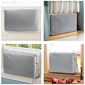 BEWAVE 2 Pack Indoor Outdoor Window Air Conditioner Cover Adjustable Window AC Unit Cover with Drawstring Double Insulation 25"x17"x3.5" for Inside Dust-Proof Waterproof 25.5”x20.5”x18” for Outside