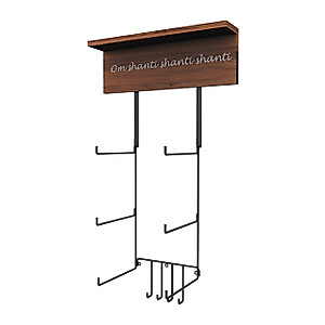 Yoga Mat Holder Wall Mount,Home Gym Equipment Accessories,Thick Accessories Meditation Yoga Mat,with Wood Floating Shelves and 4 Hooks for Hanging Foam Roller and Resistance Bands at Fitness Class or