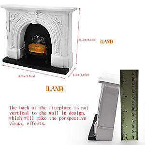 iLAND Dollhouse Furniture and Accessories of Dollhouse Fireplace on 1/12 Scale w/Fire Light & Fireplace Tong & Firewood Rack (Neoclassical 3pcs)