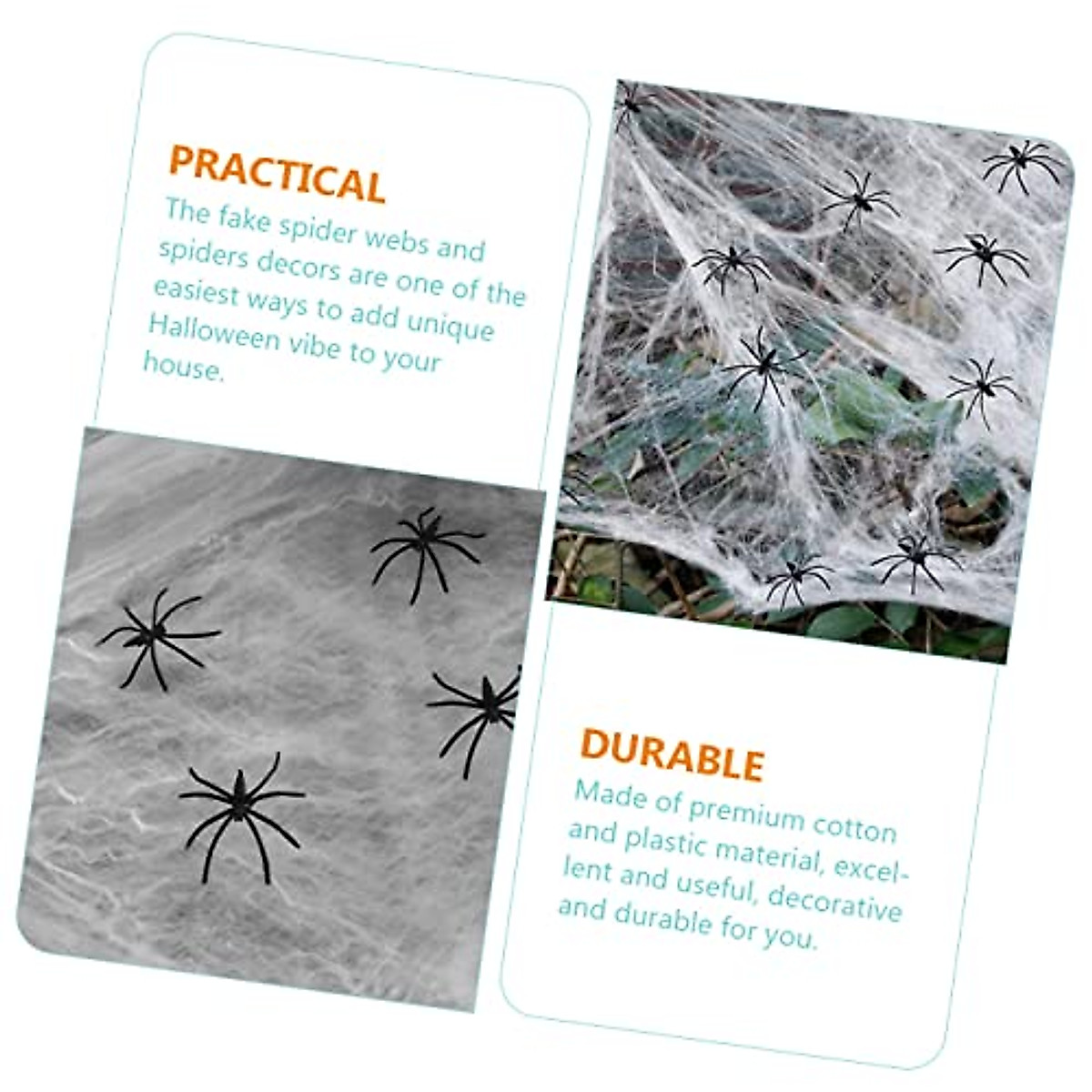 Gadpiparty 4 Sets Party Halloween Novelty for Props Fake Stretchy Cobweb Decorations Decoration with Scary Spiders and Webbing Indoor Web Decor Outdoor Spider