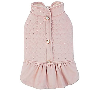 Kuoser Dog Coat Puppy Winter Clothes, Soft Fleece Lining Girl Dogs Vest Dress, Windproof Thermal Outfit Pet Cold Weather Jacket Doggie Apparel, Pink XS - XL