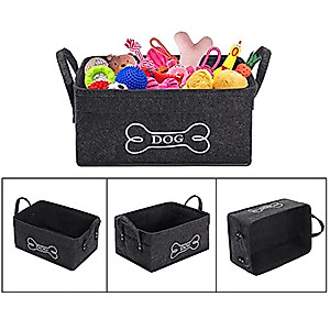 Geyecete basket dog toys Storage Bins with Handle,Decorative Basket Rectangular Soft felt dog toy box Organizer Basket Pet supplies-Dark Gray