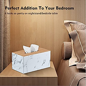 Tissue Box Cover Rectangular, PU Leather Tissue Box Holder,Elegant Stitching Style Universal Tissue Holder Case for Home Office Desk Bathroom Vanity Countertop, Night Stand Decoration