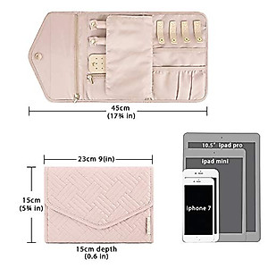 BAGSMART Travel Jewelry Organizer Roll Foldable Jewelry Case for Journey-Rings, Necklaces, Bracelets, Earrings, Soft Pink