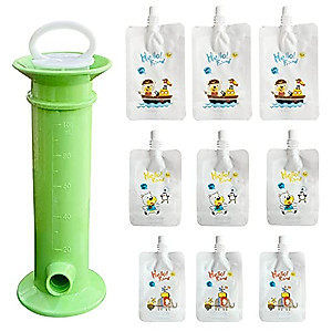 Fruit Puree Filler,Portable Fruit Squeeze Puree Filler Fruit Juice Food Maker with 9pcs Reusable Pure Color Pouches for Kids (Green)