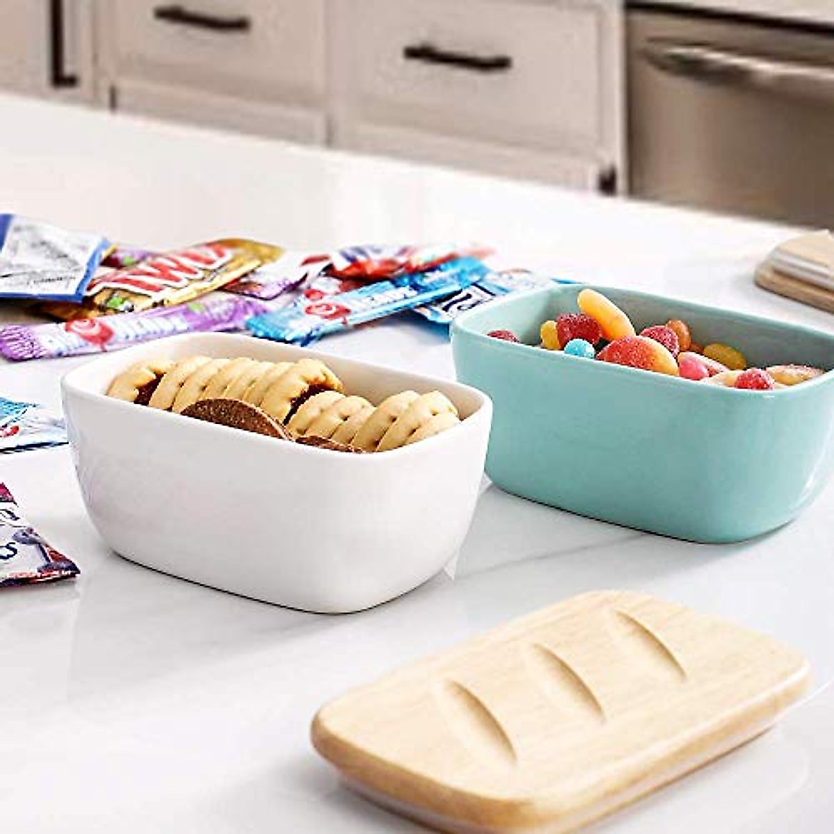 DOWAN 6.5" Large Butter Dish - Ceramic Butter Dish with Lid for Countertop - White Butter Keeper Holds Up to 3 Sticks - Butter Holder and Container with High-Quality Silicone Sealing